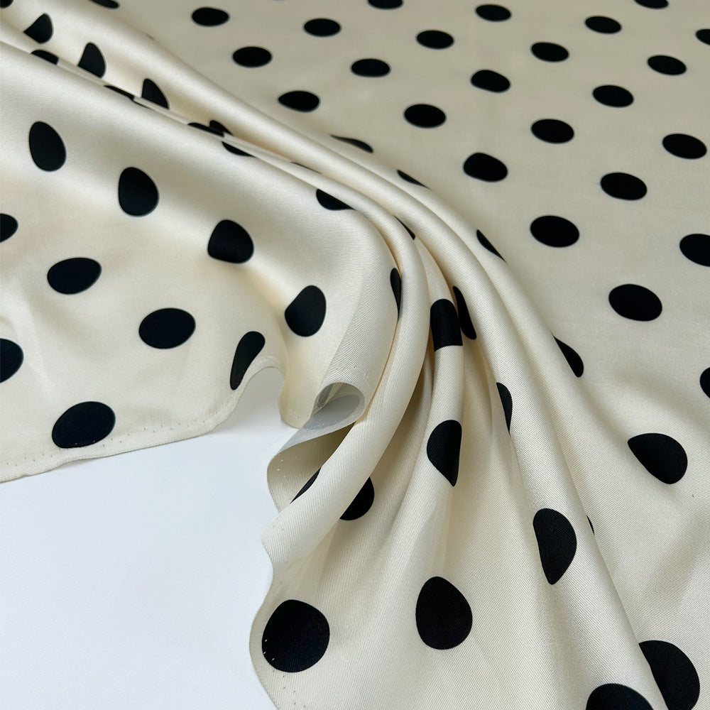 Tissu Twill, Polyester - Pois noir, Alfredo – Torretto Tessuti